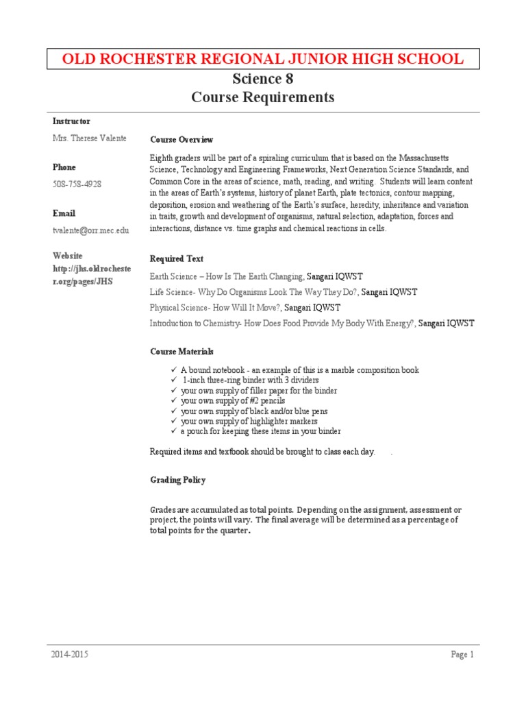8th Grade Science Course Overview | PDF
