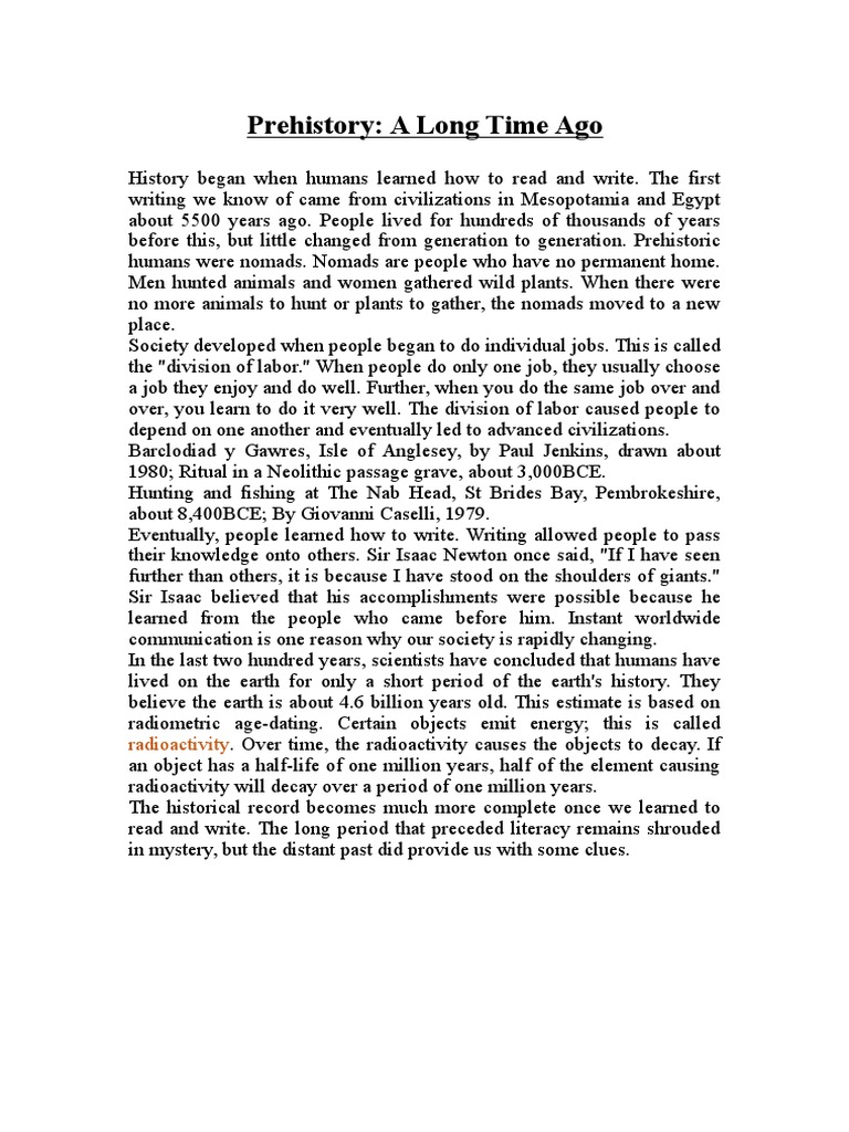 Prehistory: A Long Time Ago: Radioactivity | PDF | Social Science ...