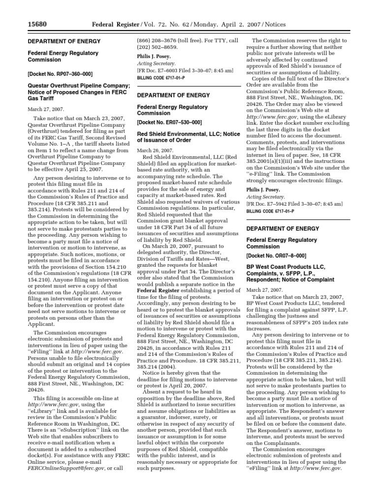 Questar Overthrust Pipeline Tariff Changes | PDF