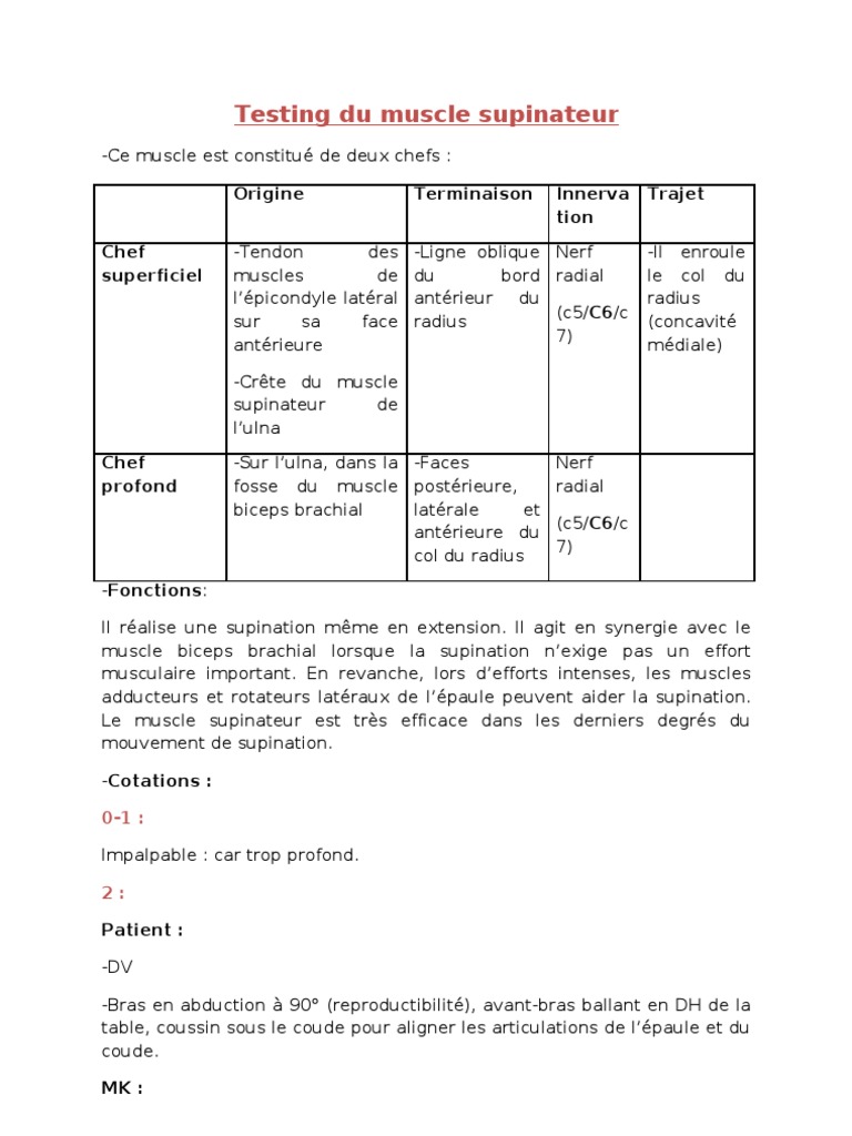 Évaluation du muscle supinateur au coude | PDF | Coude | Anatomie des ...