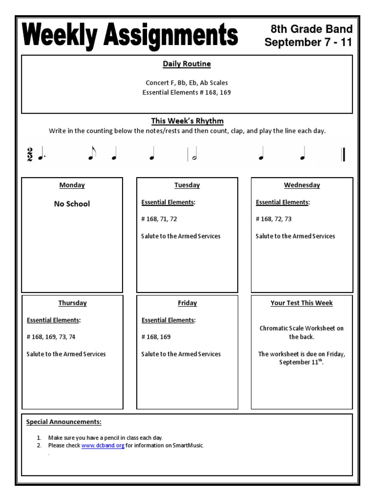 8th Grade Band Weekly Agenda | PDF | Home & Garden
