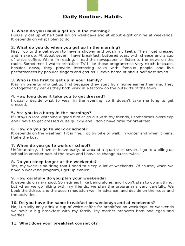 Daily Routine | PDF | Workweek And Weekend | Food And Drink