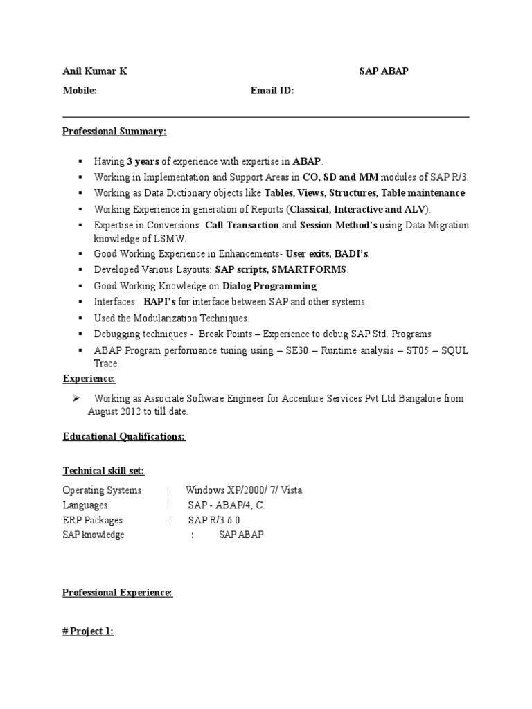 Resume Sap Abap | Download Free PDF | Computing | Software