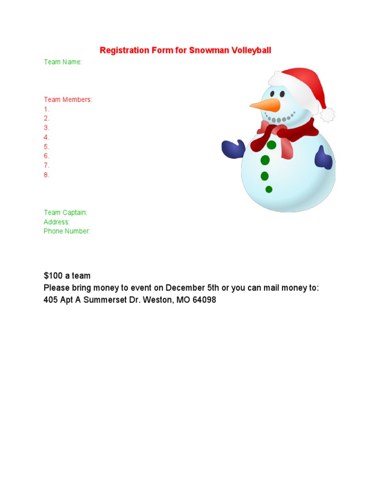 Snowman Volleyball Registration | PDF