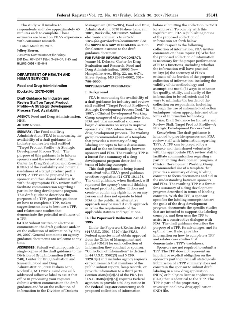 Notice: Reports and Guidance Documents Availability, Etc.: Target ...
