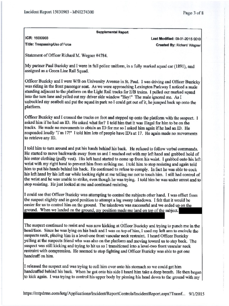 Redacted Metro Transit Police Supplemental Report | PDF