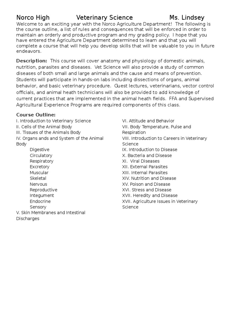 Vet Science Course Syllabus 2015 | PDF | Veterinary Physician | Homework