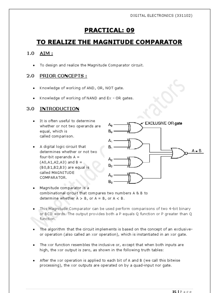 Practical: 09 To Realize The Magnitude Comparator | PDF | Digital ...