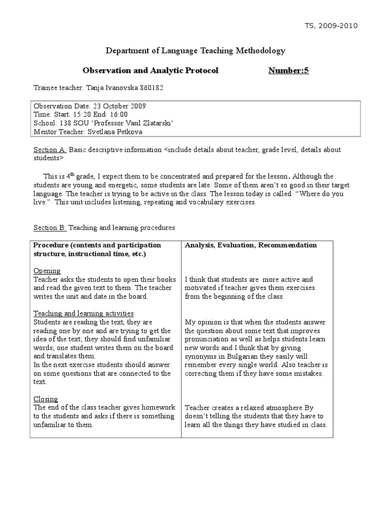 Observation Protocol 5 | PDF | Teachers | Semiotics