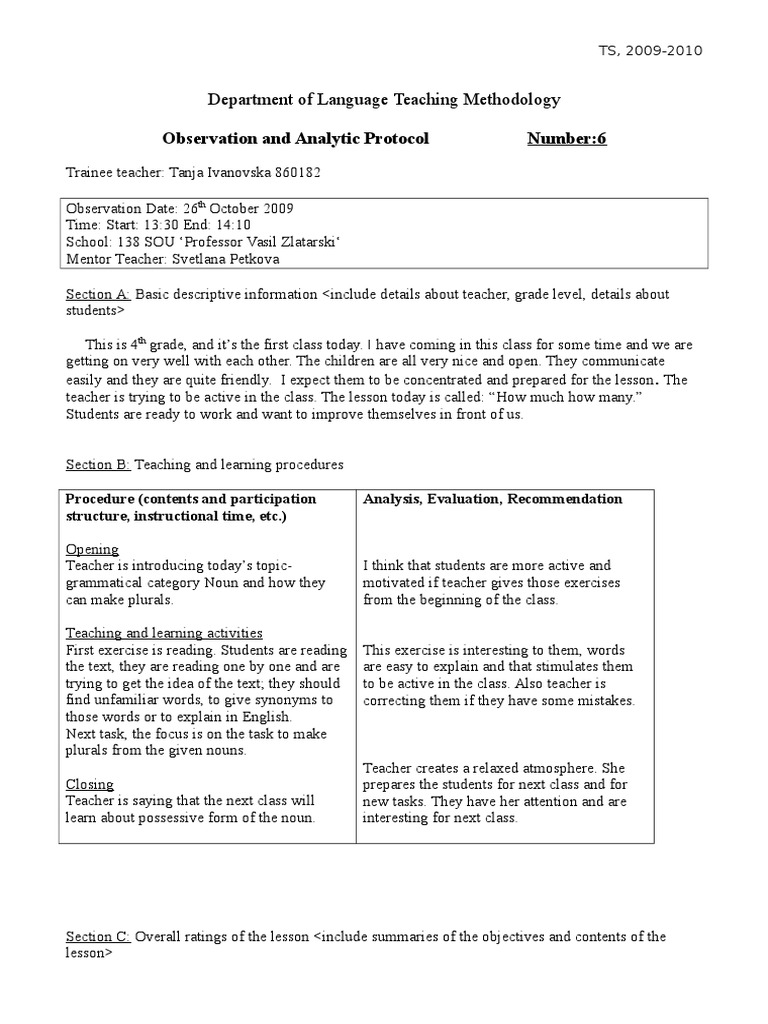 Observation Protocol 6 | PDF | Teachers | Epistemology