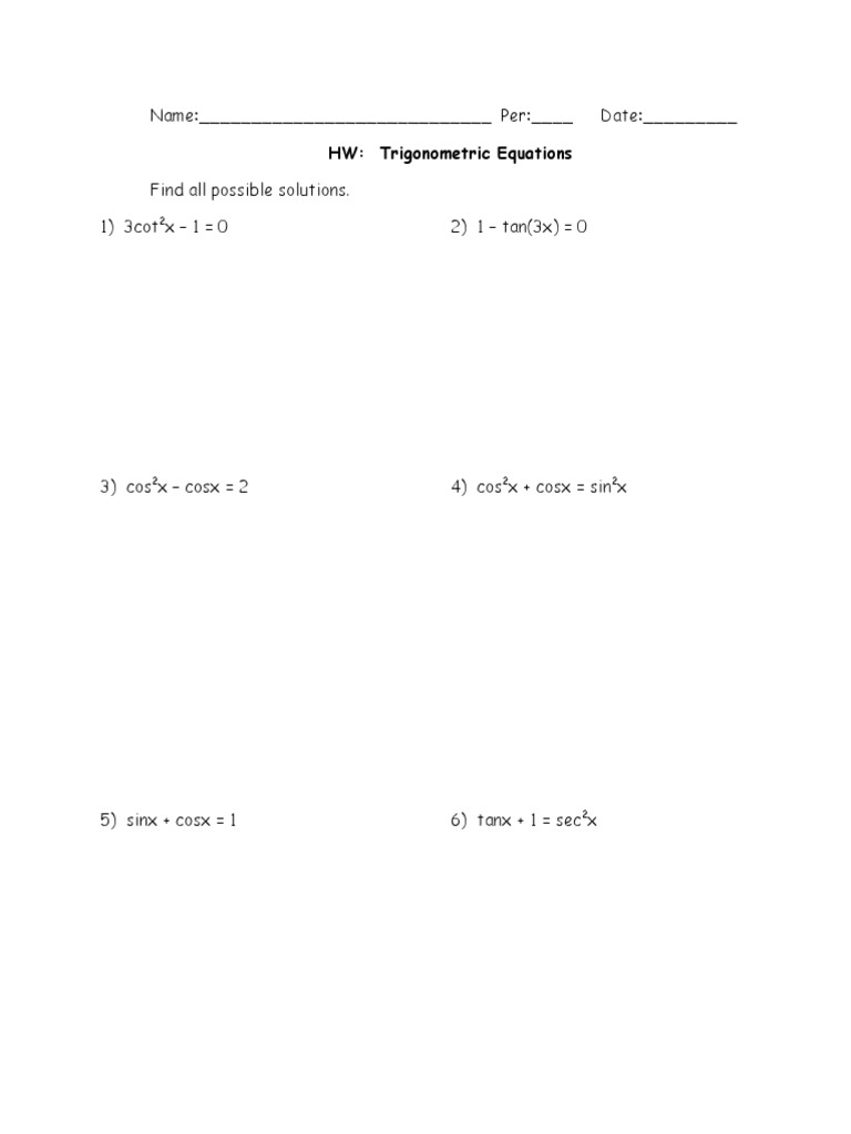 HW Trig Equation Review | PDF