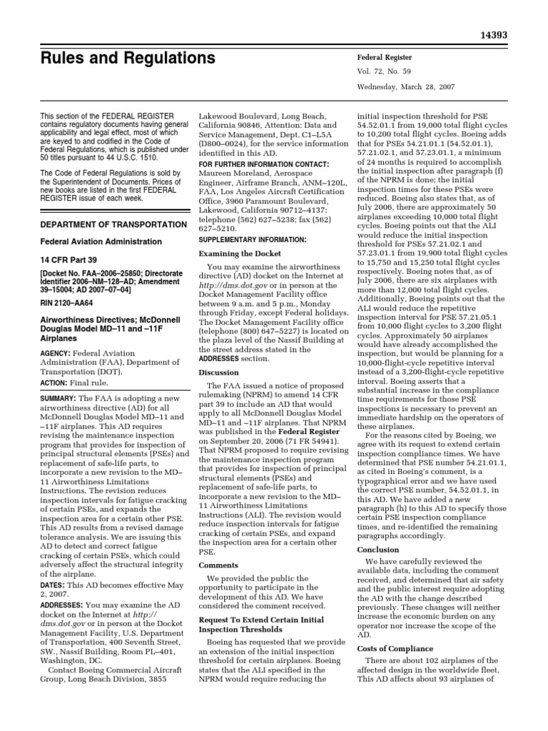Rule: Airworthiness Directives: McDonnell Douglas | PDF | Federal ...
