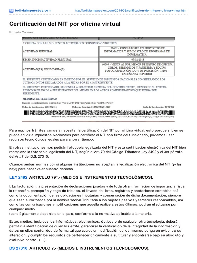Certificacin Del NIT Por Oficina Virtual | PDF | Impuestos | Gobierno