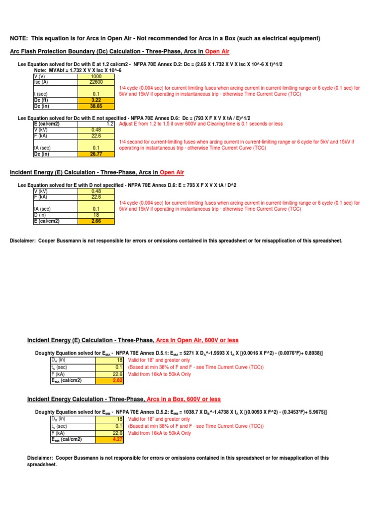 Arc Flash Calc Spreadsheet 3-09 | PDF | Fuse (Electrical ...