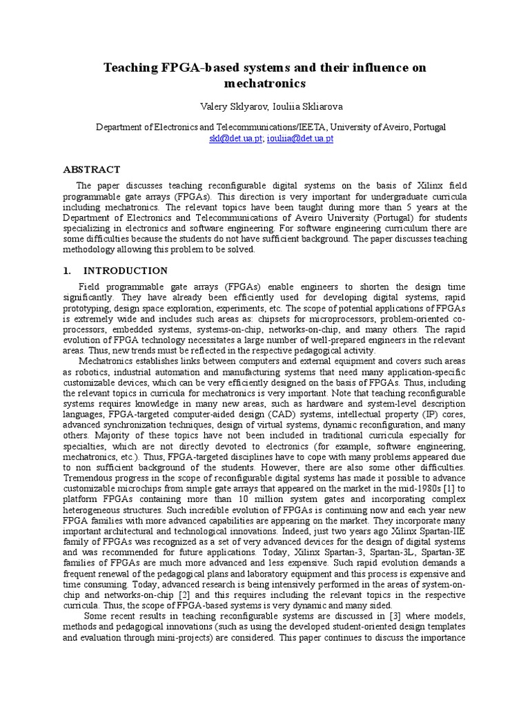 Teaching FPGA-based Systems and Their Influence On Mechatronics | PDF | Field Programmable Gate ...