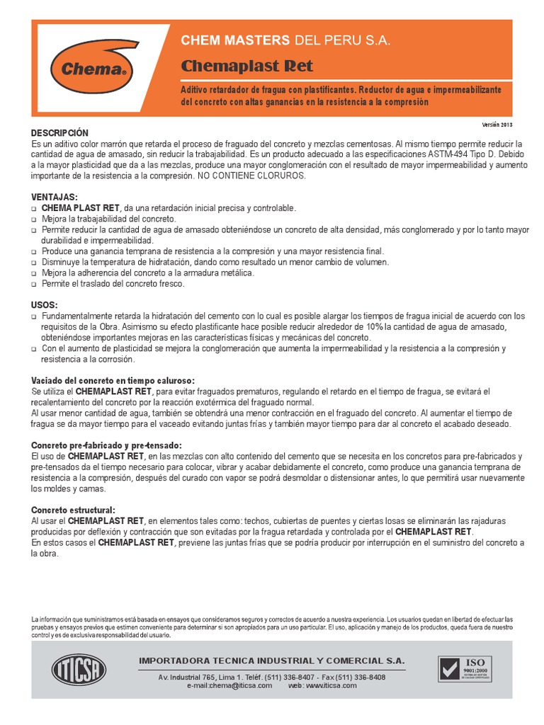 CHEMAPLASTRET | PDF | Hormigón | Cemento
