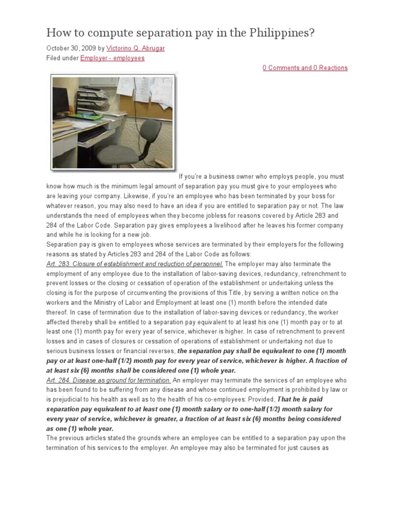 Computing Separation Pay in the Philippines | PDF | Unemployment ...