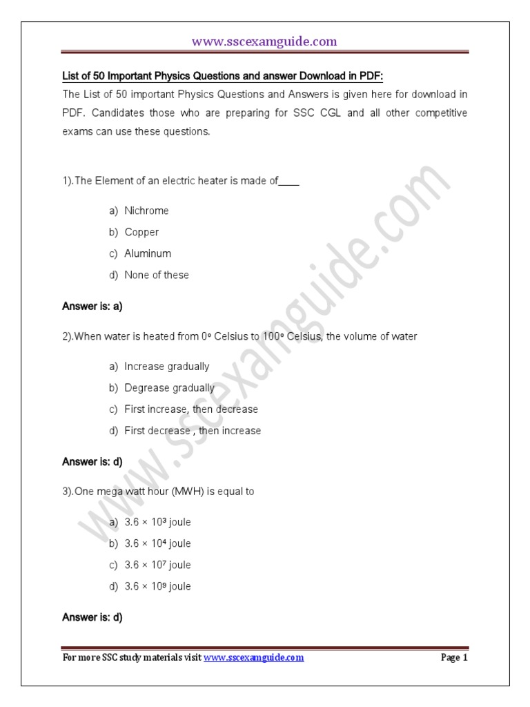 50 Important Physics Q&A | PDF | Radiation | Electromagnetic Radiation