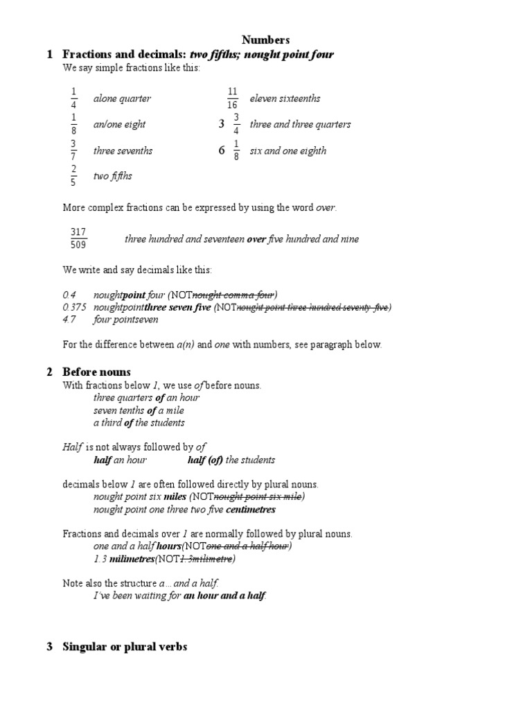 Numbers 1 Fractions and Decimals: Two Fifths Nought Point Four | PDF ...
