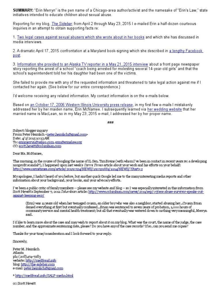 My April 2-May 23, 2015 E-Mail Exchange With Author/activist "Erin ...