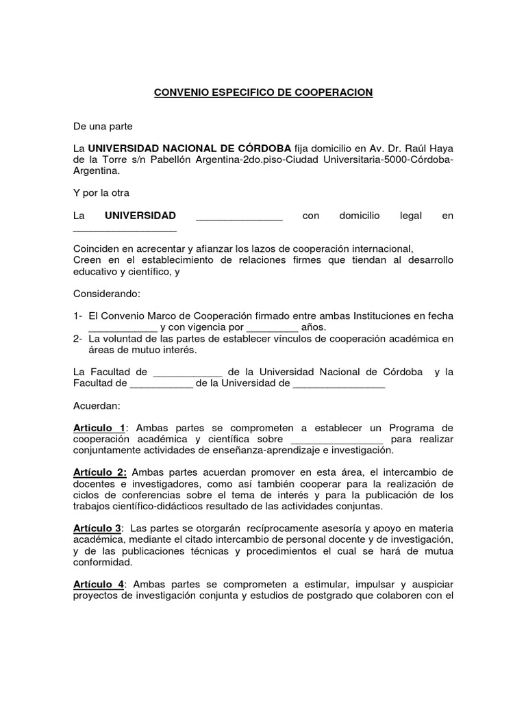 Modelo de Convenio Específico PDF | PDF | Cooperación | Gobierno