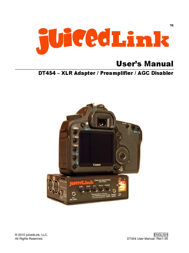 Juicedlink Dt454 DSLR Camera Microphone Preamplifier | PDF | Microphone ...