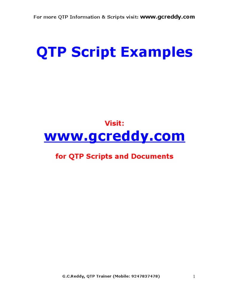 Qtp Script Examples Visit Pdf Dialog Box Software Testing