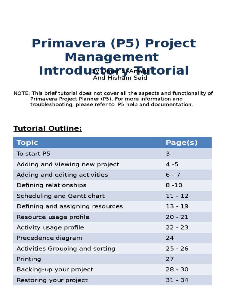 Primavera (P5) Project Management Introductory Tutorial | PDF | Software | Computing