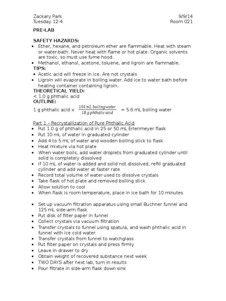 Experiment 1 - Recrystallization | PDF | Solvent | Solubility