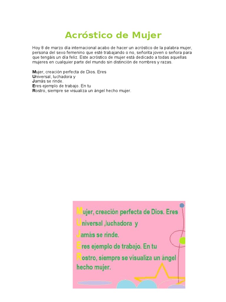 Acróstico de Mujer | PDF | Género | Estudios de género