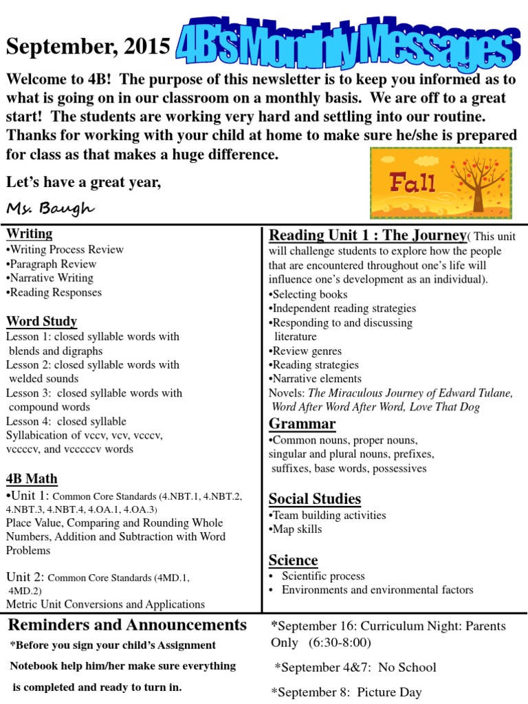 September, 2015: Reminders and Announcements | PDF