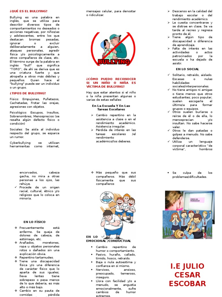 Triptico Bullying | Sicología y ciencia cognitiva | Ciencias del ...