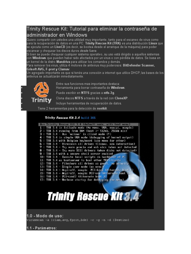 Trinity Rescue Kit MANUAL | PDF | Disco compacto | Virus de computadora