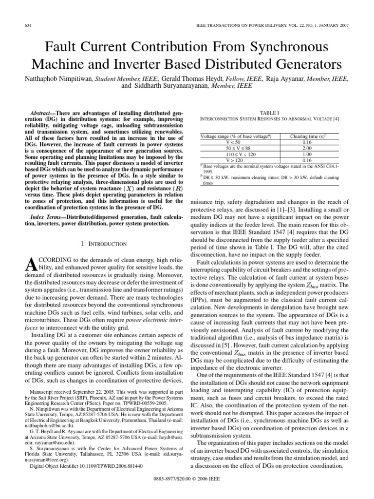 Fault Current Contribution From Synchronous Machine and Inverter Based DG | PDF | Power Inverter ...