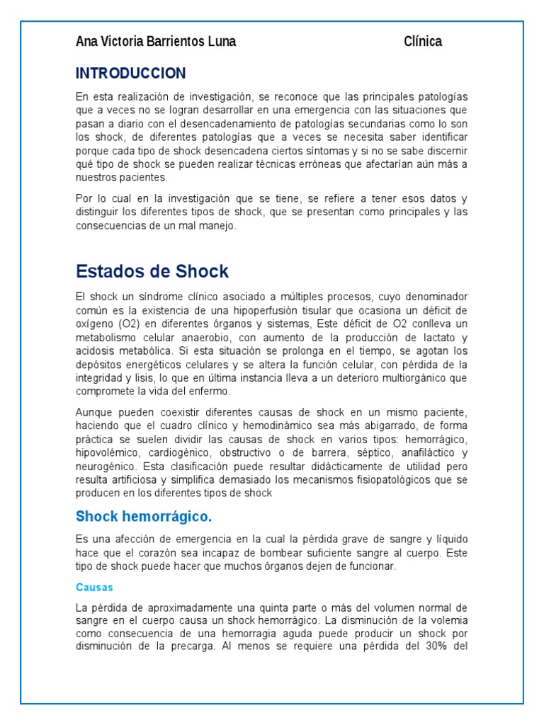Estados de Shock | PDF | Corazón | Choque (circulatorio)