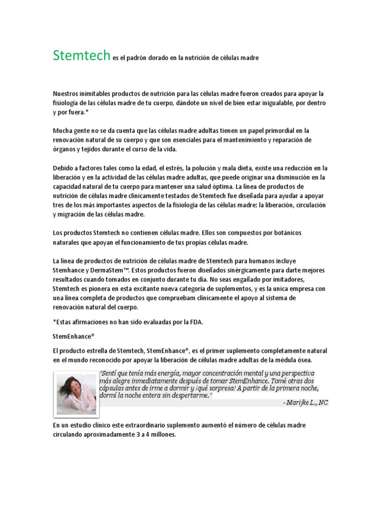 Stemtech Es El Padrón Dorado en La Nutrición de Células Madre | PDF ...