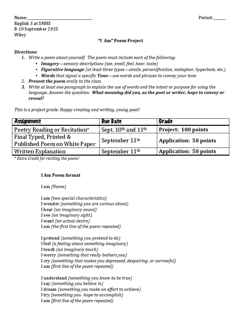 I Am Poem Project Guidelines | PDF | Poetry