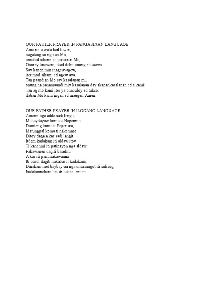 Our Father Prayer in Pangasinan Language | PDF