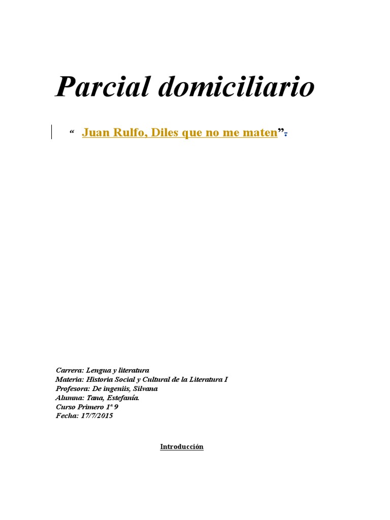 Analisis Diles Que No Me Maten J, Rulfo. | PDF | Cuentos | Narración