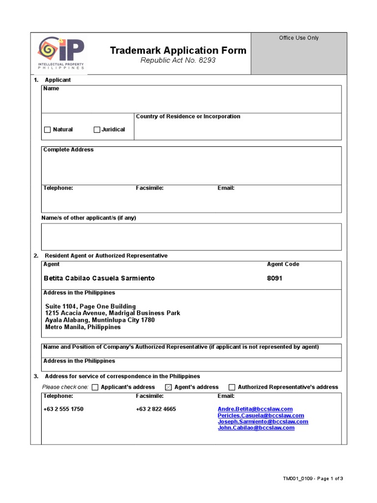 Trademark Application Form Details | PDF