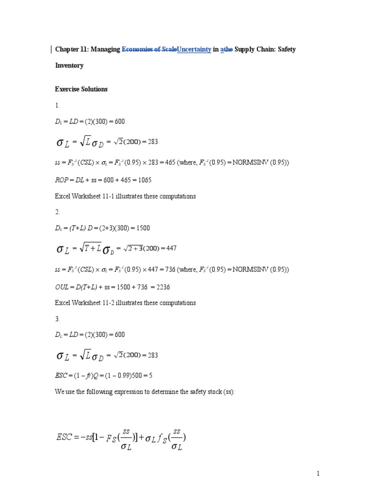 Chapter 11 Exercise Answers | PDF | Inventory | Supply Chain Management