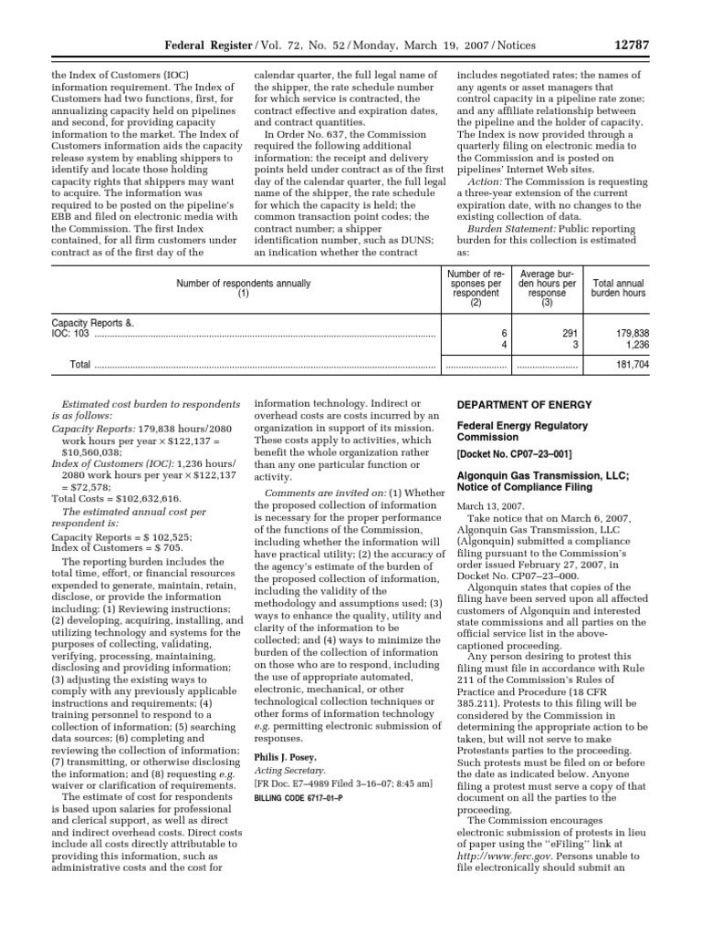 Notice: Reports and Guidance Documents Availability, Etc.: Algonquin ...