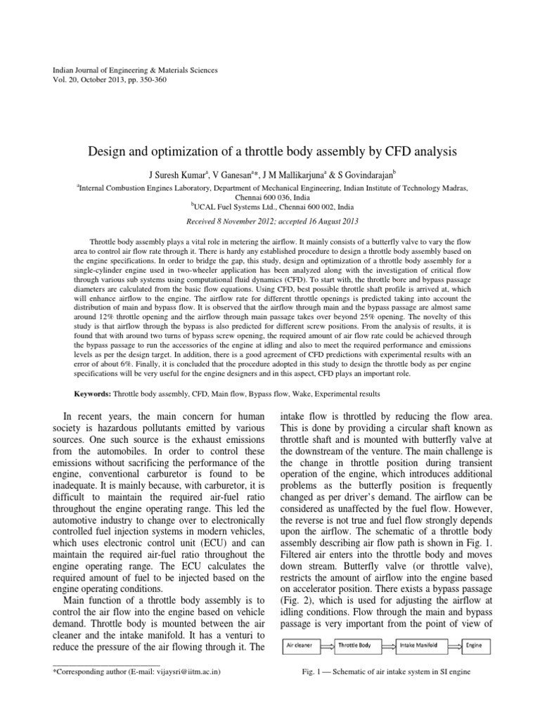 Design and Optimization of a Throttle Body Assembly for a Single ...