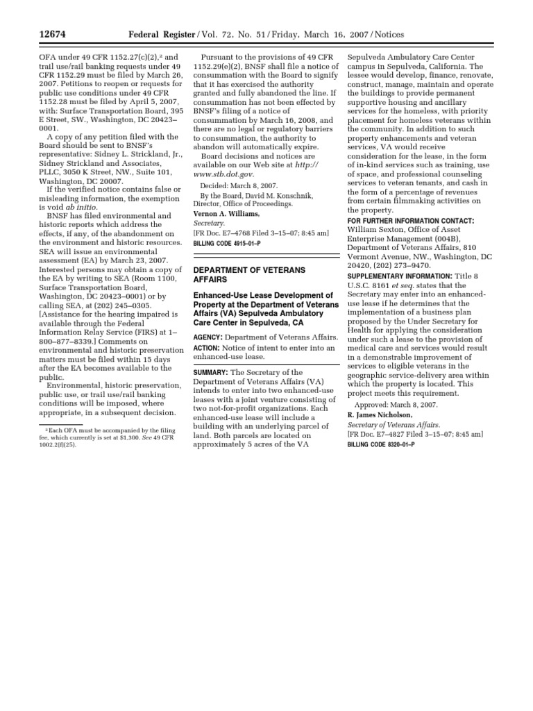 Notice: Real Property Enhanced Use Leases: Sepulveda, CA VA Sepulveda ...