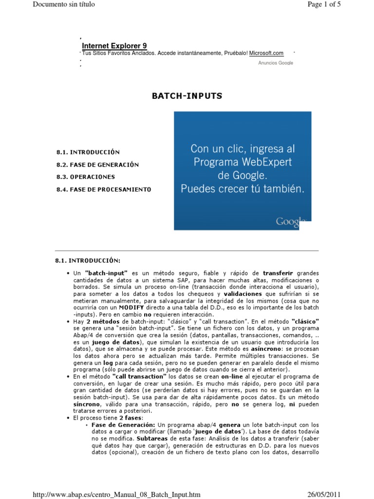 WWW - Abap.es Centro Manual 08 Batch Input | PDF | Tabla (base de datos ...