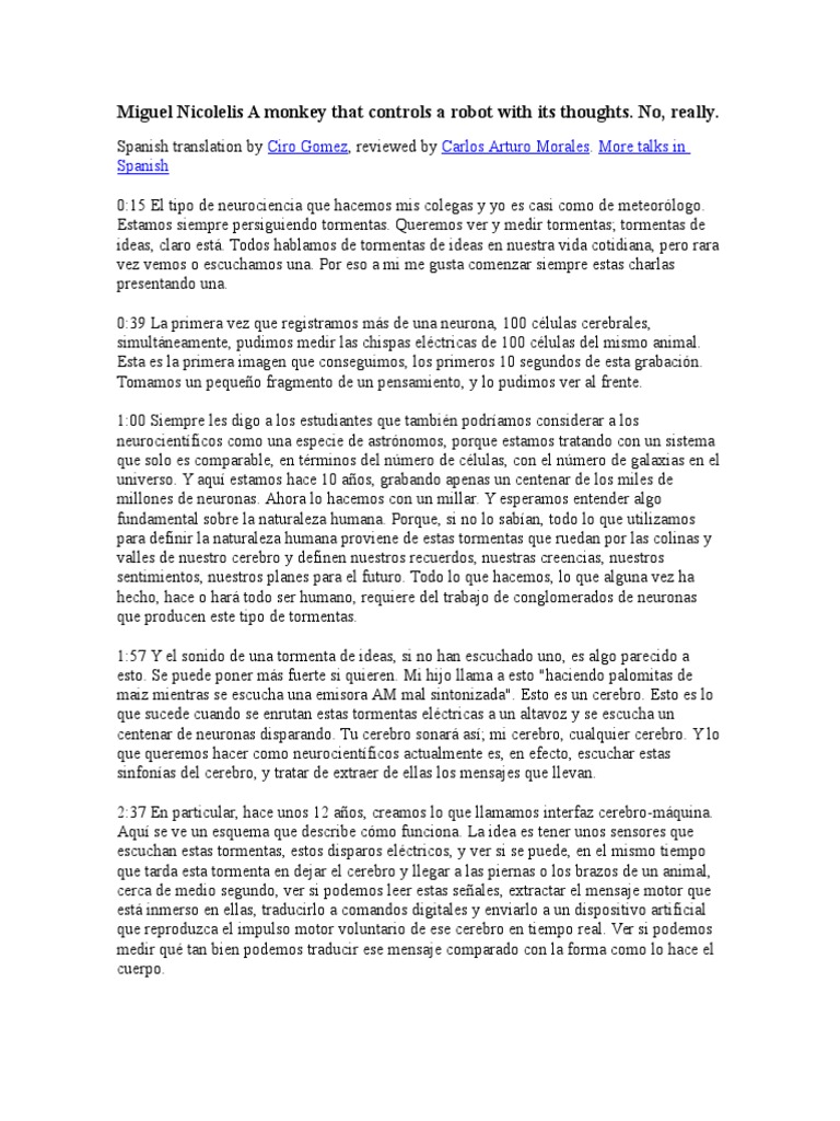 Miguel Nicolelis A Monkey That Controls A Robot With Its Thoughts | PDF ...