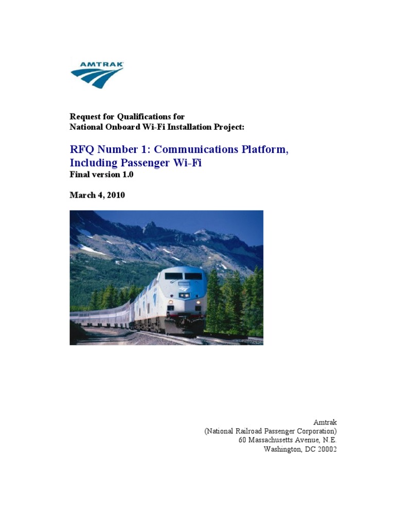 Amtrak Onboard Wi-Fi Installation RFQ | PDF | Passenger Car (Rail ...