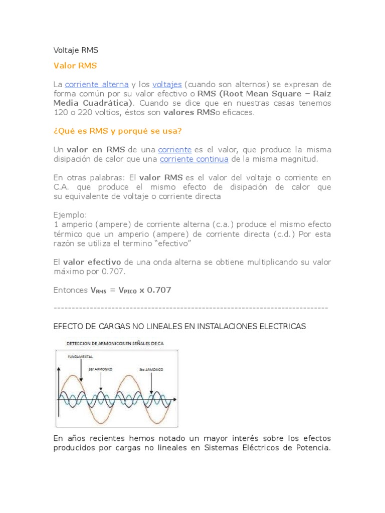 Voltaje RMS | PDF | Armónico | Corriente eléctrica