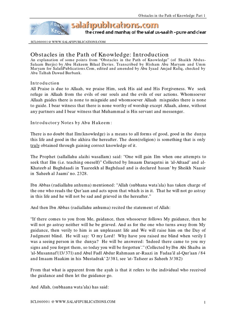 Obstacles in The Path of Knowledge PDF | PDF | Prophets And Messengers ...