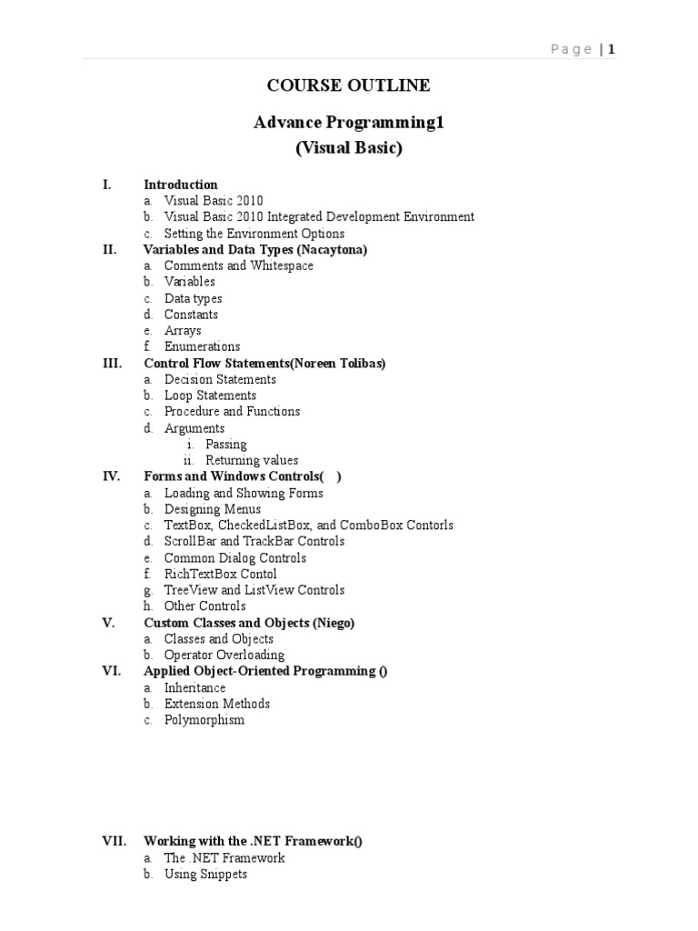 Advanced Visual Basic Programming Course | PDF | Art | Technology & Engineering